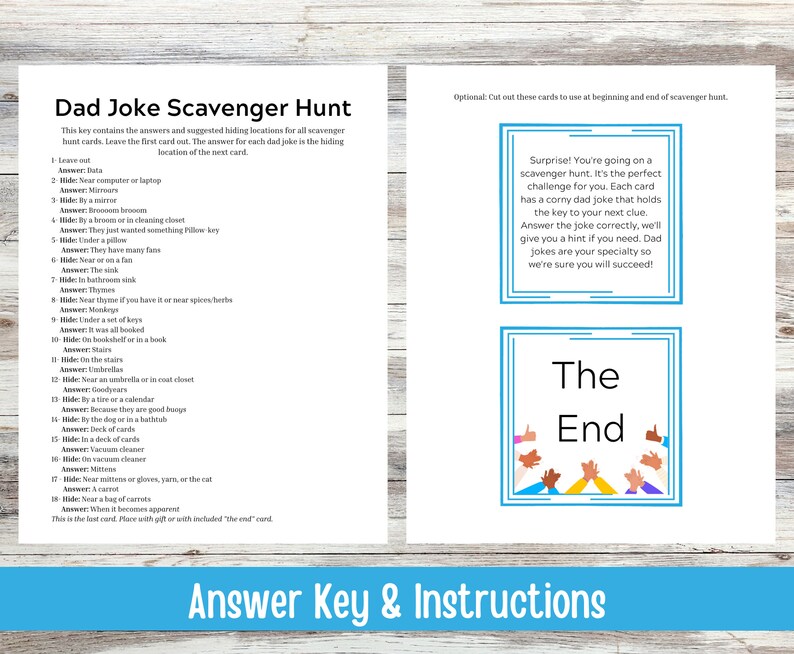 Dad Joke Scavenger Hunt Printable for Instant Download, Funny Father's ...