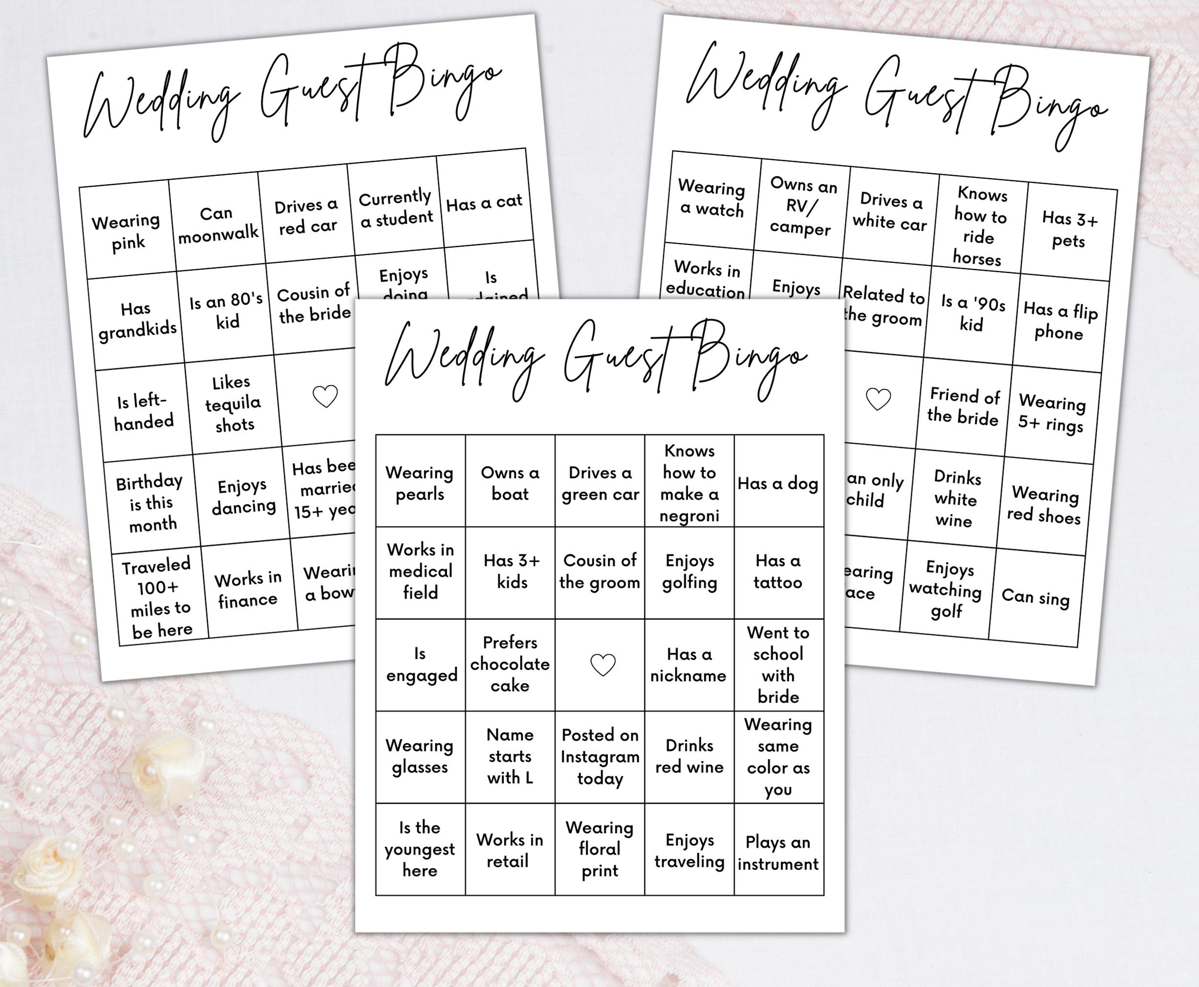 Printable Wedding Guest Bingo Game for Reception, Guest Mingle Activity ...