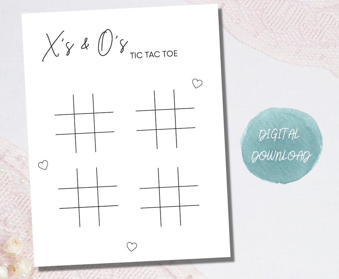 Printable Tic Tac Toe Game for Wedding Shower or Reception, 5x7 and 4x5 ...