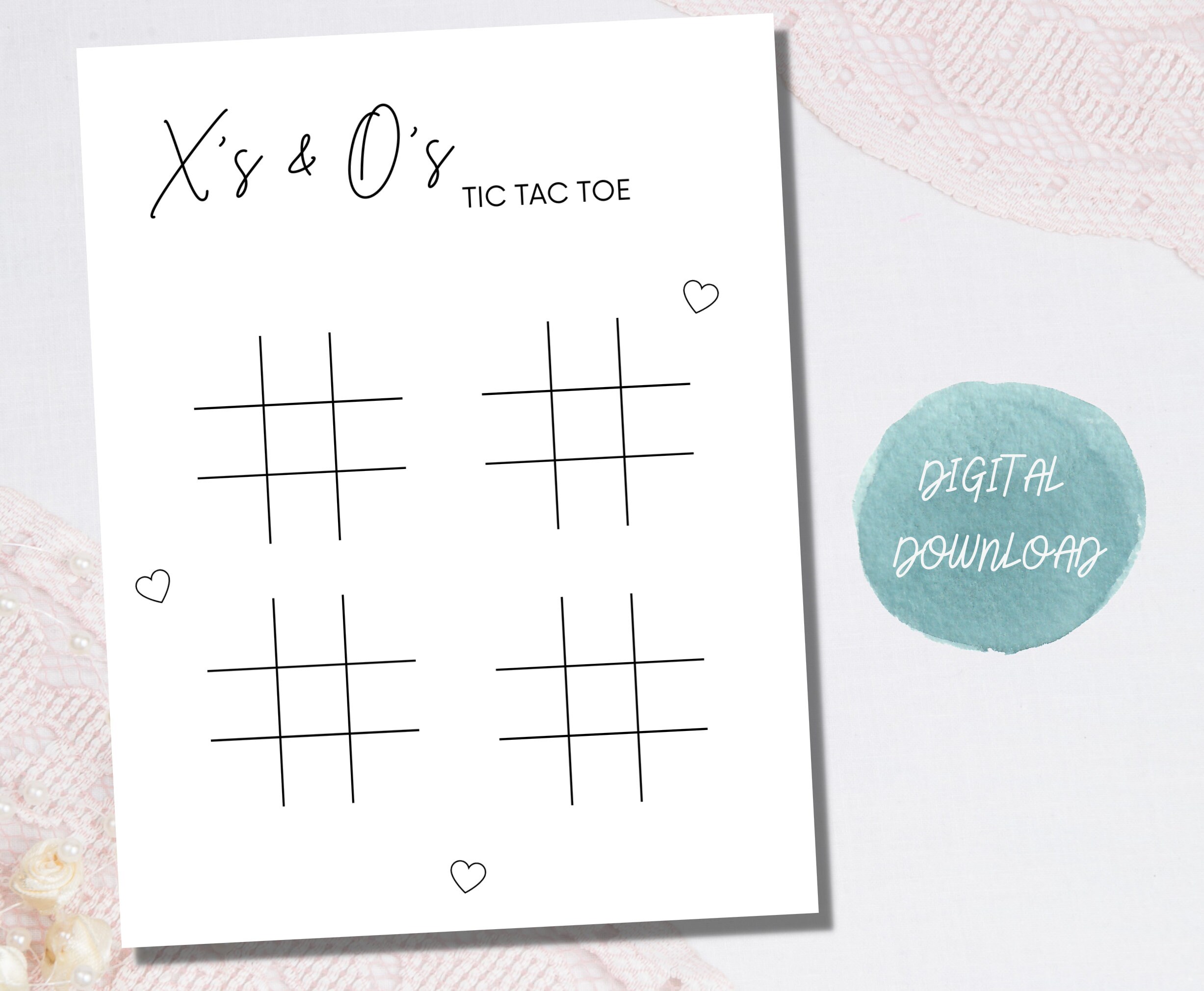 Printable Tic Tac Toe Game for Wedding Shower or Reception, 5x7 and 4x5 ...