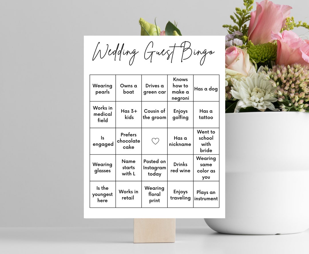 Printable Wedding Guest Bingo Game for Reception, Guest Mingle Activity ...