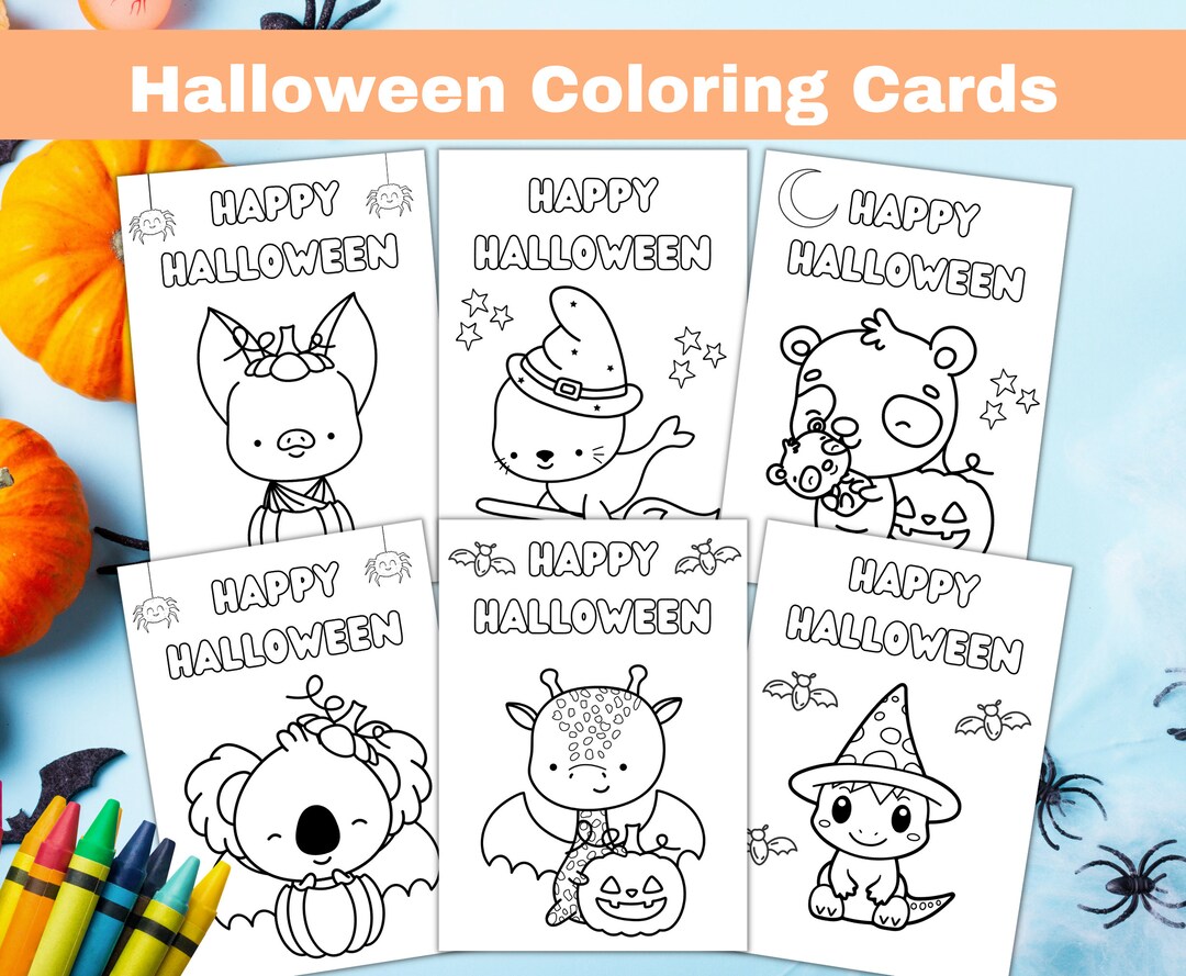 Printable Halloween Animal Coloring Cards Bundle of 6 Cute - Etsy Australia