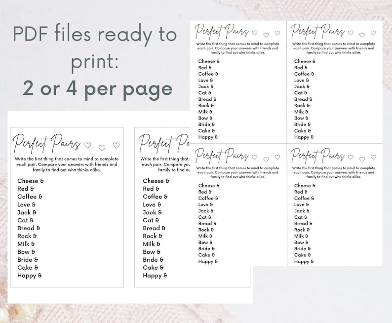 Perfect Pairs Wedding Game, Minimalist Bridal Shower (PDF, PNG) - Etsy