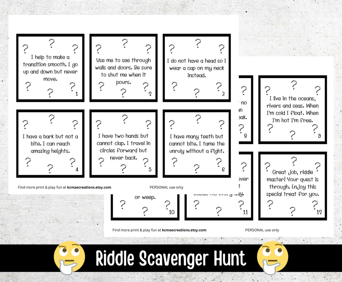 Teen Riddle Scavenger Hunt Printable for Instant Download, Adult ...