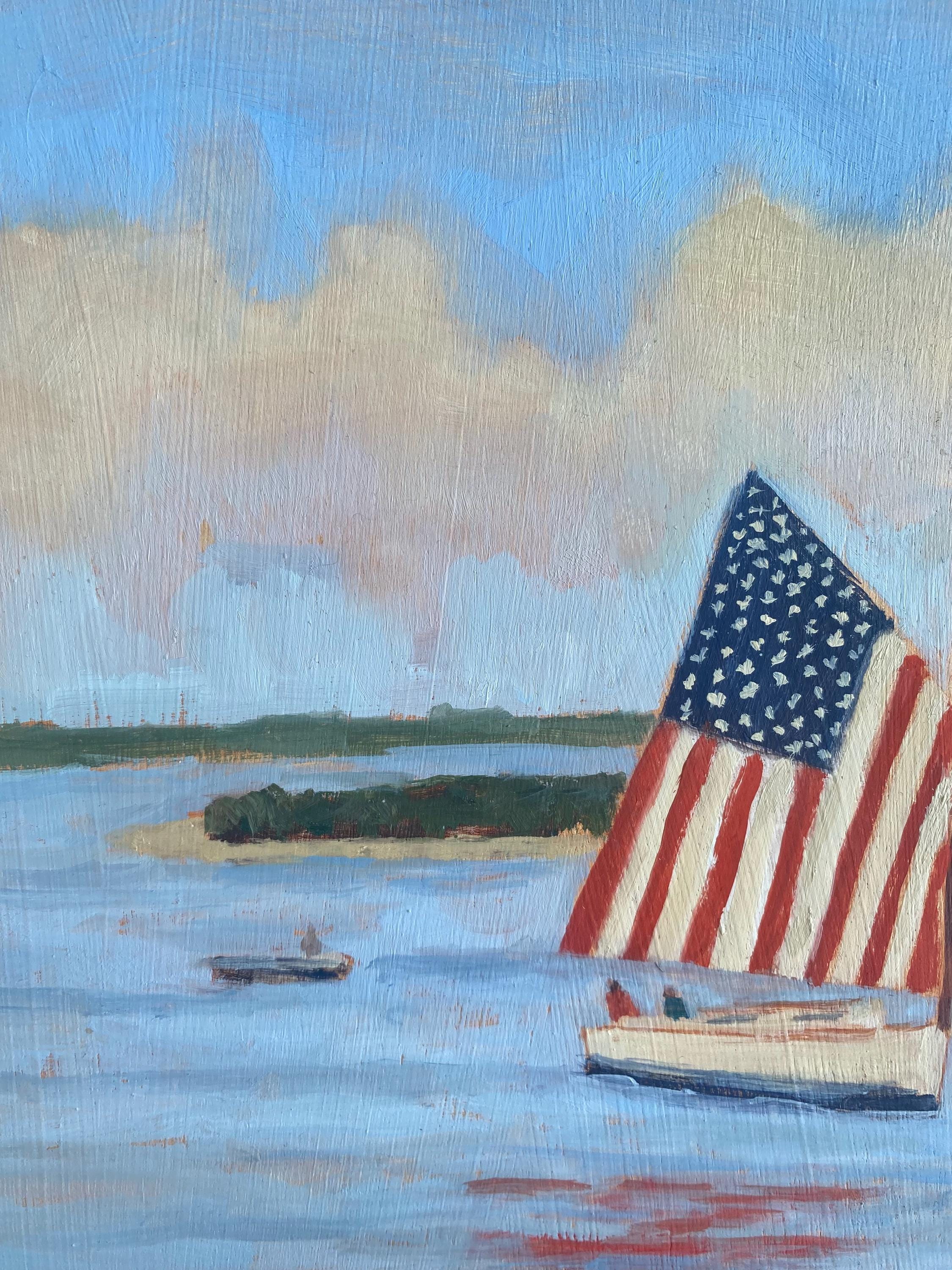 Martha’s Vineyard Original Oil Painting-catboat Edgartown American Flag ...