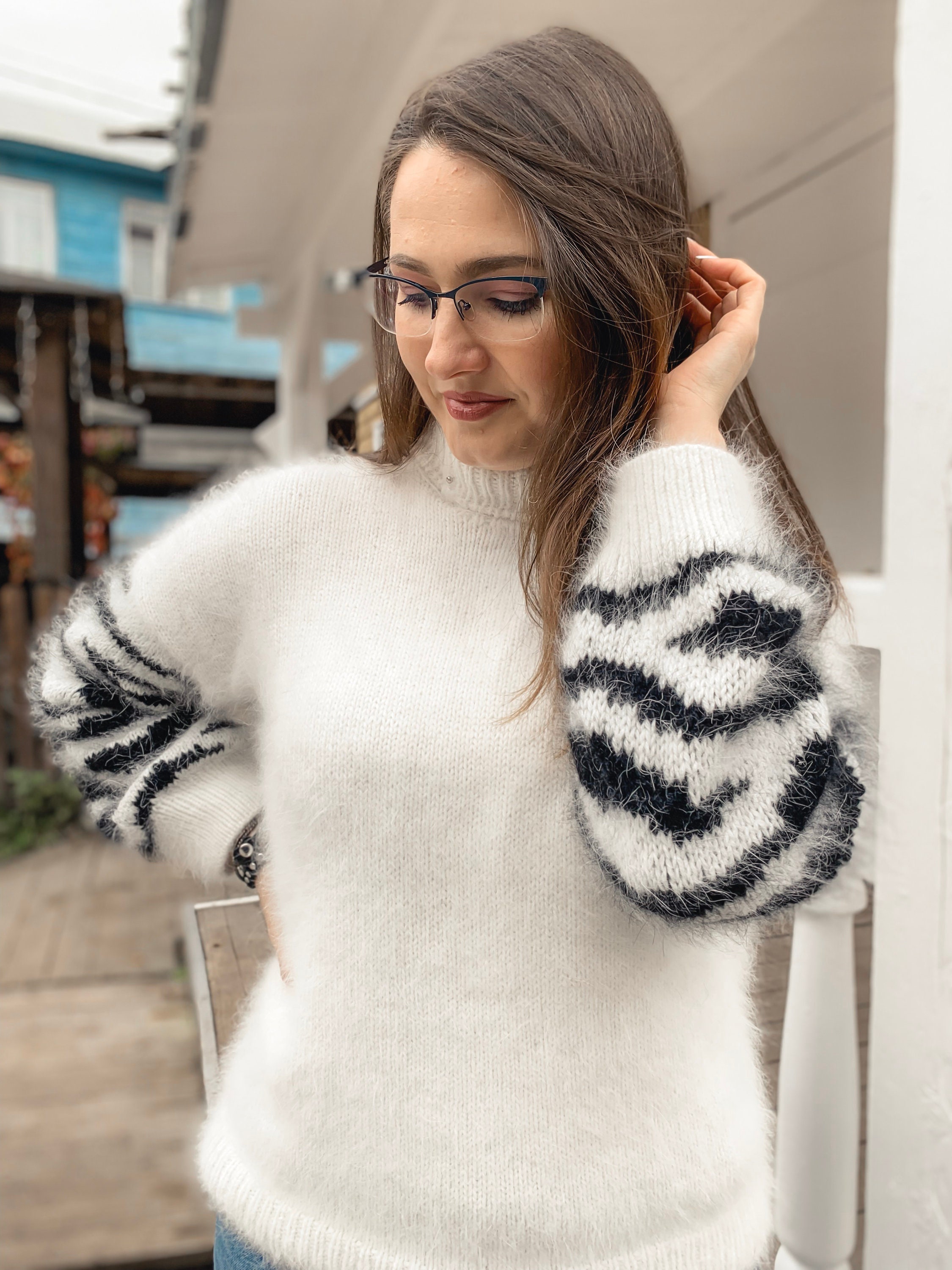 Knitting pattern Angora knit sweater with animal print | Etsy