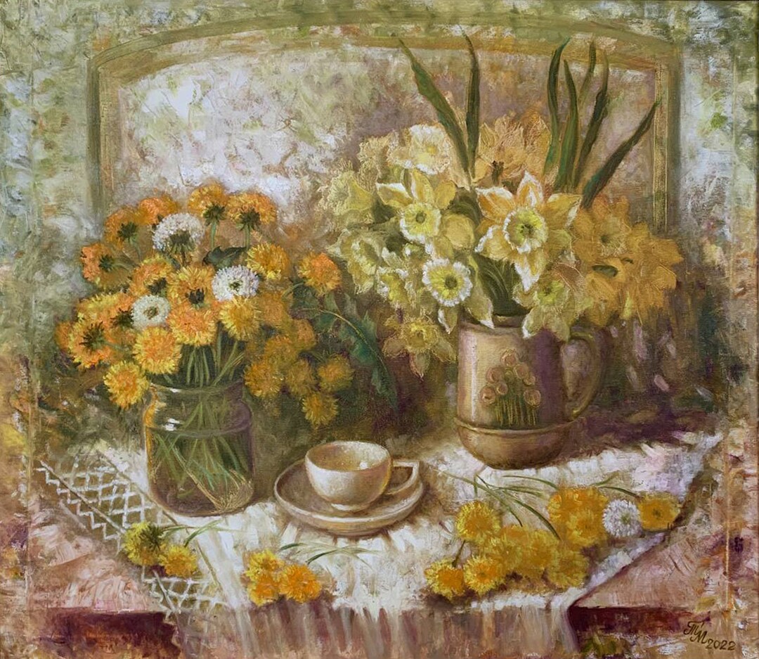 Oil Painting Spring Flowers Still Life, Mixed Flowers, Floral Still ...