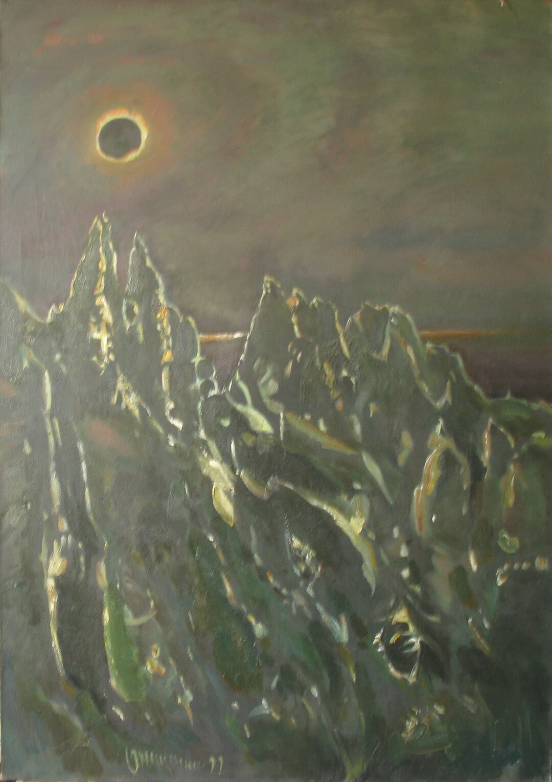 Abstract Oil Painting Solar Eclipse, Panoramic Wall Art, Natural ...