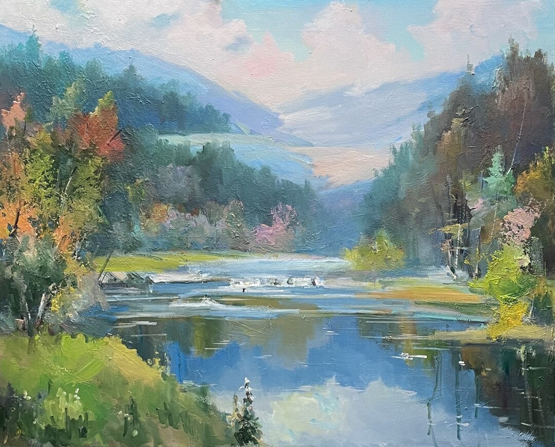 Oil Paintiang River in National Forest, Original Picture on Canvas ...
