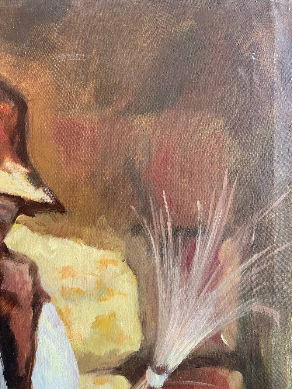 Oil Painting Red Vine Portrait Old Man Man Weaves Straw - Etsy