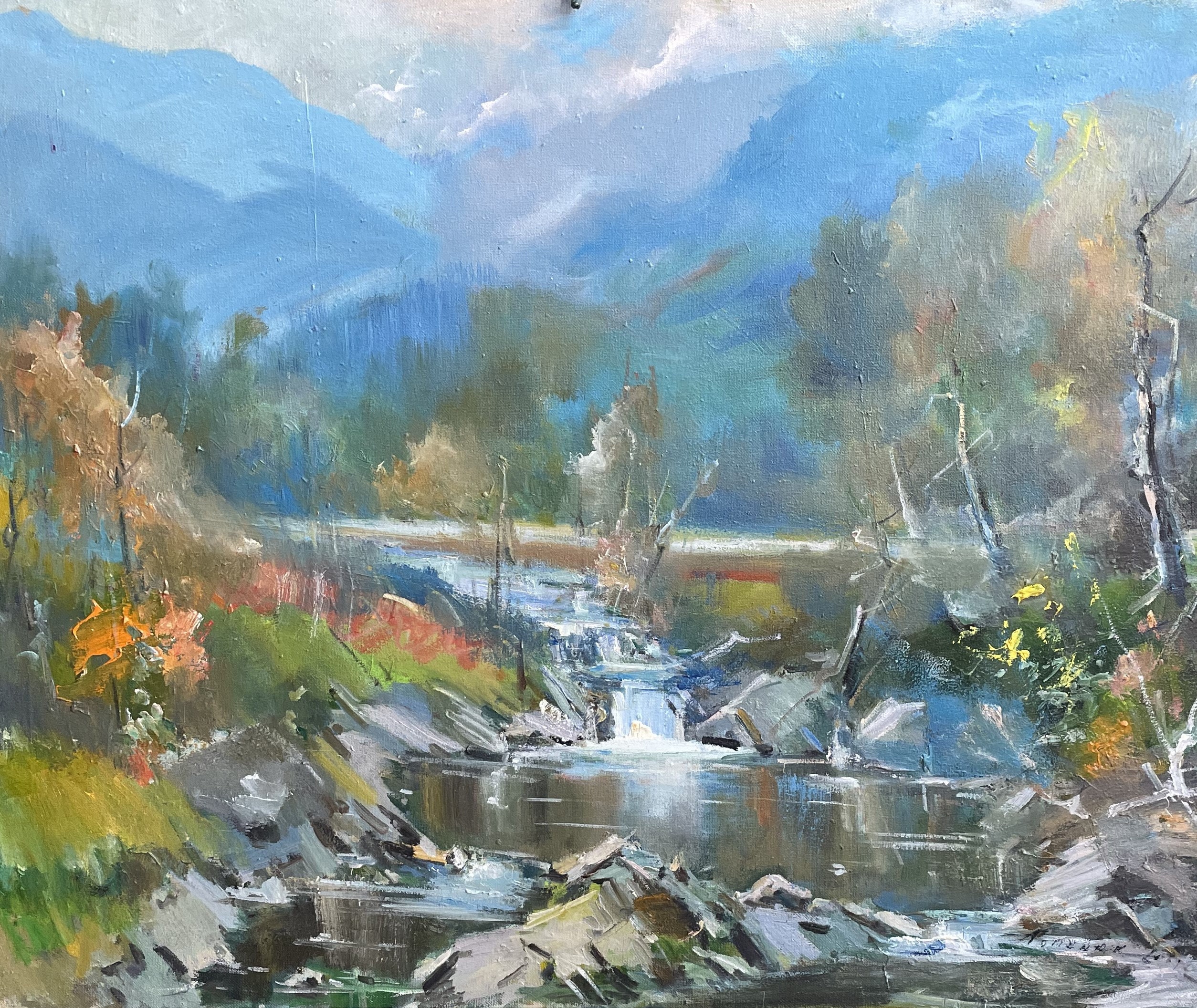Oil Paintiang River in National Forest, River Rapids, Original Artwork ...