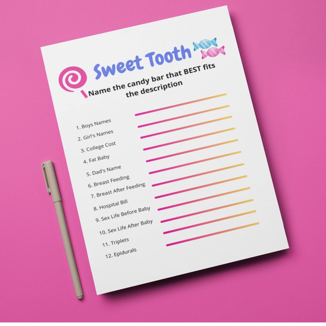 Sweet Tooth Baby Shower Game, Baby Shower Printable, Instant Download ...