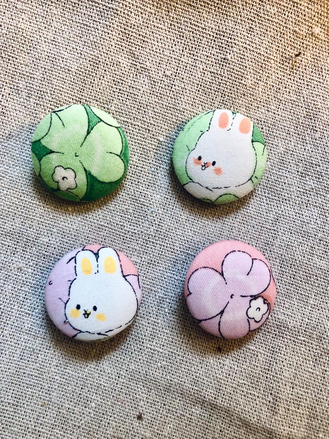 Set of 4 Rabbit & Clover Fabric Buttons for Sewing 30mm/ 3cm Button ...