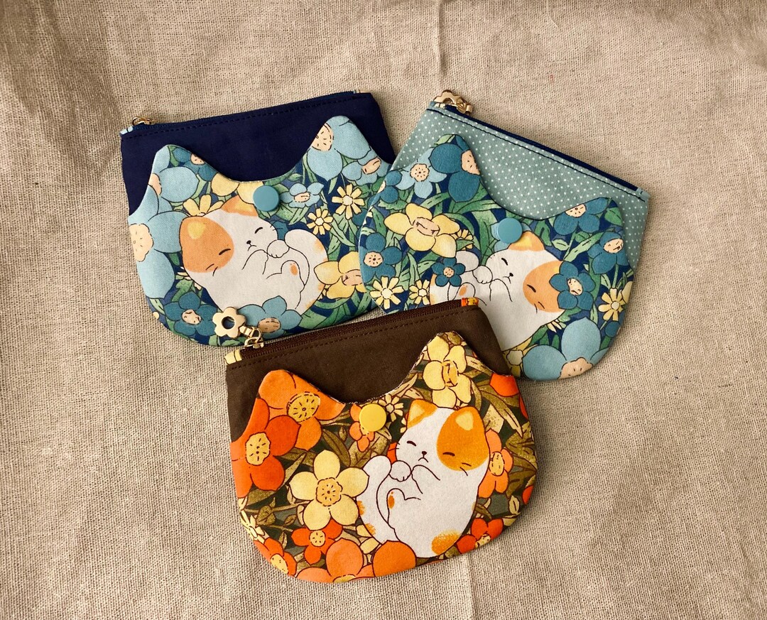 Floral Cat Coin Purse: Calico Kitty Zipper Pouch - Etsy