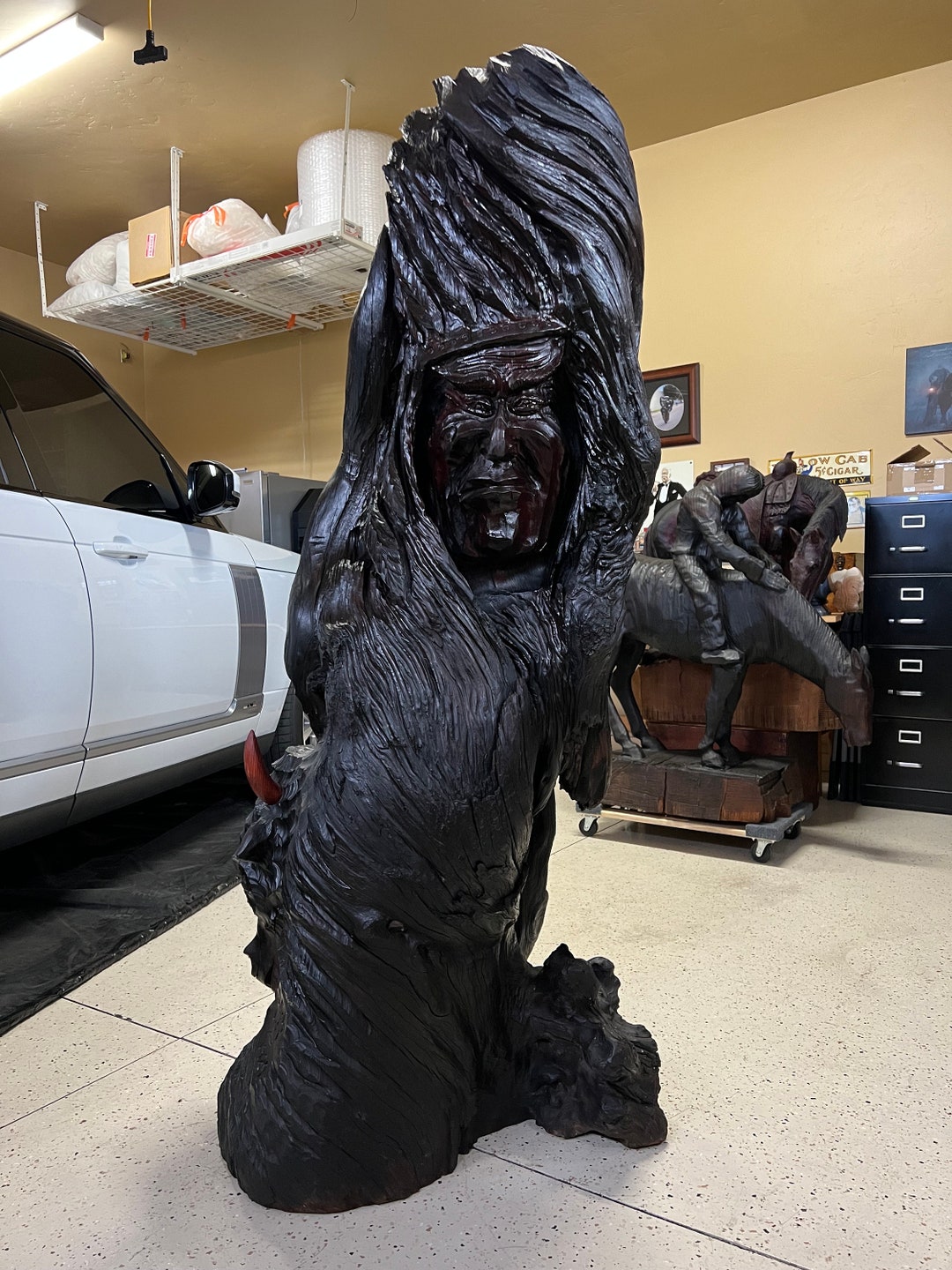 Don Colp Carved Wooden Totem Pole Statue Buffalo Eagle Indian Head 5 9 ...