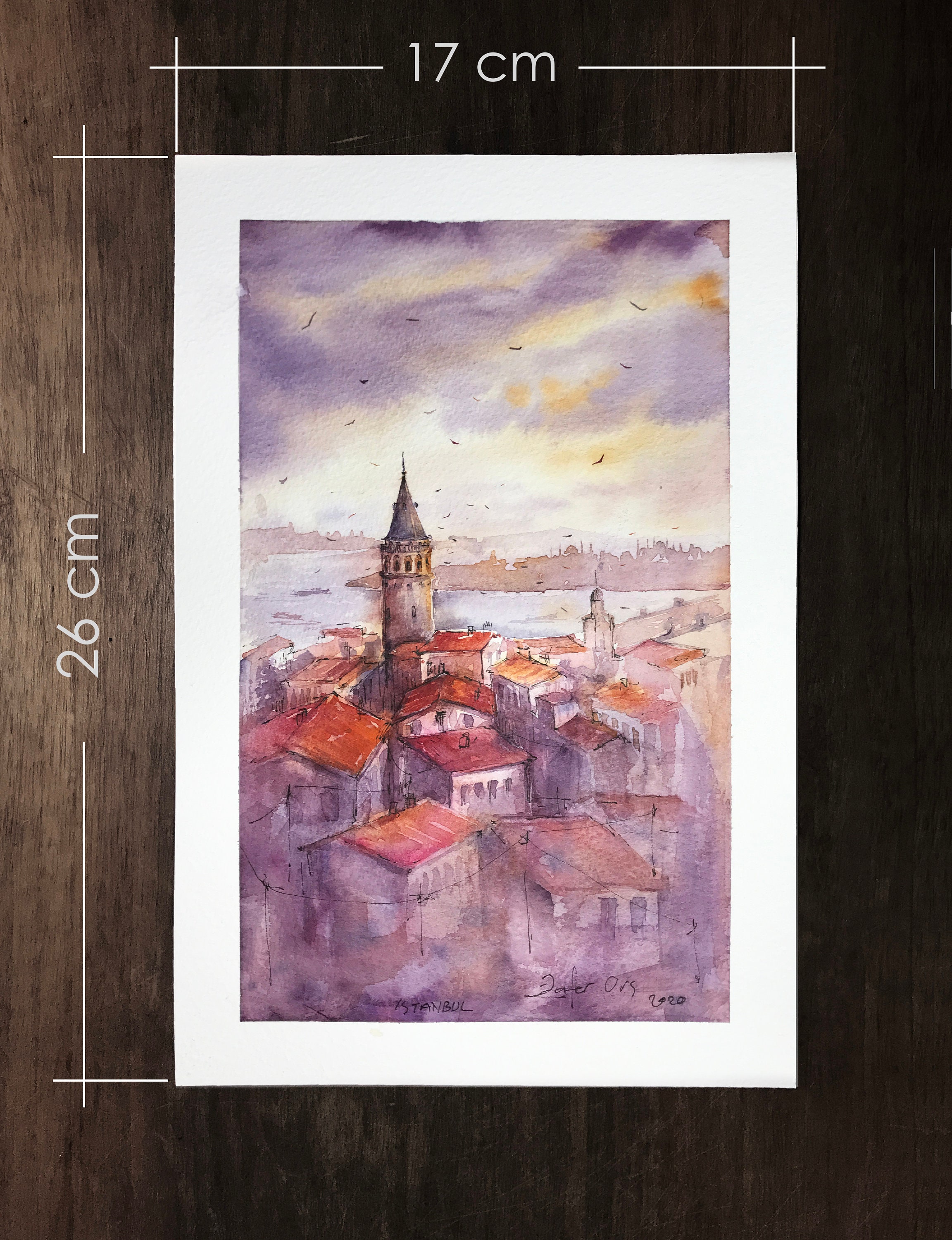 Istanbul Original Watercolor Painting. Galata Tower City - Etsy