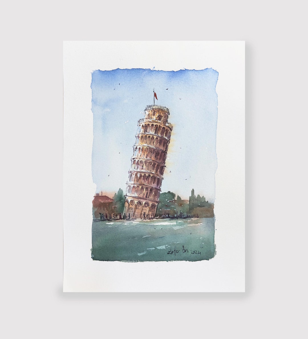 Leaning Tower of Pisa Watercolor Painting – Original Artwork, Italian Landmark Art, Tuscan ...