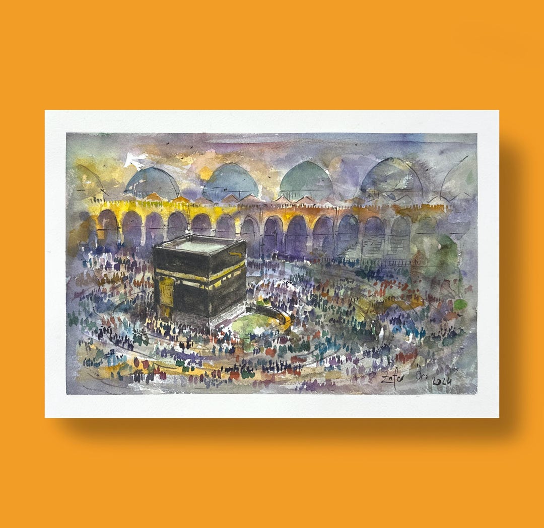 Kaaba Watercolor Painting Original Islamic Artwork, Mecca Wall Art ...