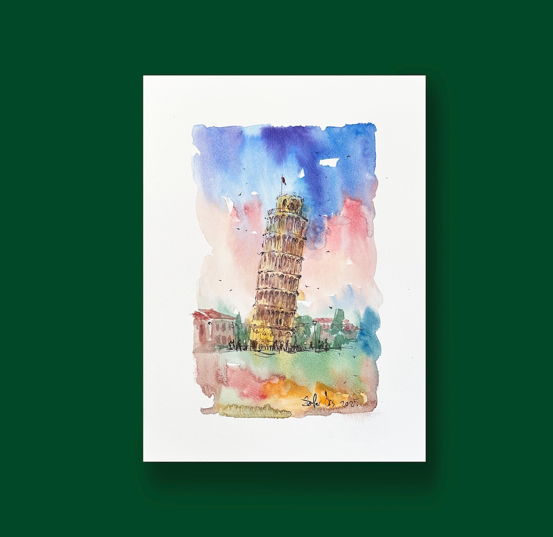Leaning Tower of Pisa Watercolor Painting: Original Italian Art - Etsy