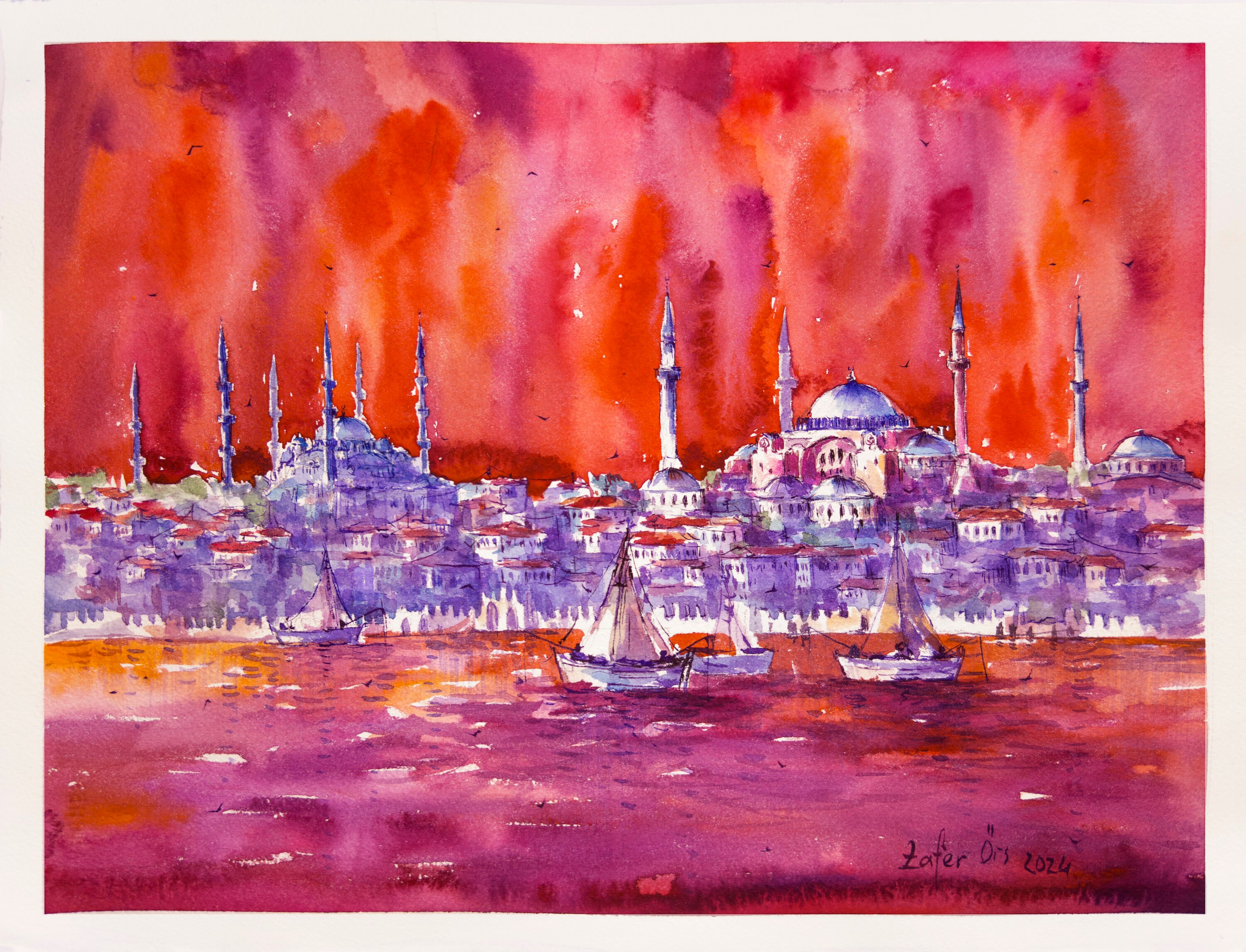 Istanbul Original Watercolor Painting Cityscape Handmade Art Piece Gift ...