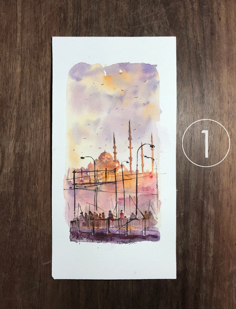 Istanbul Watercolor Paintings, Original Aquarelle Paintings, Turkey - Etsy