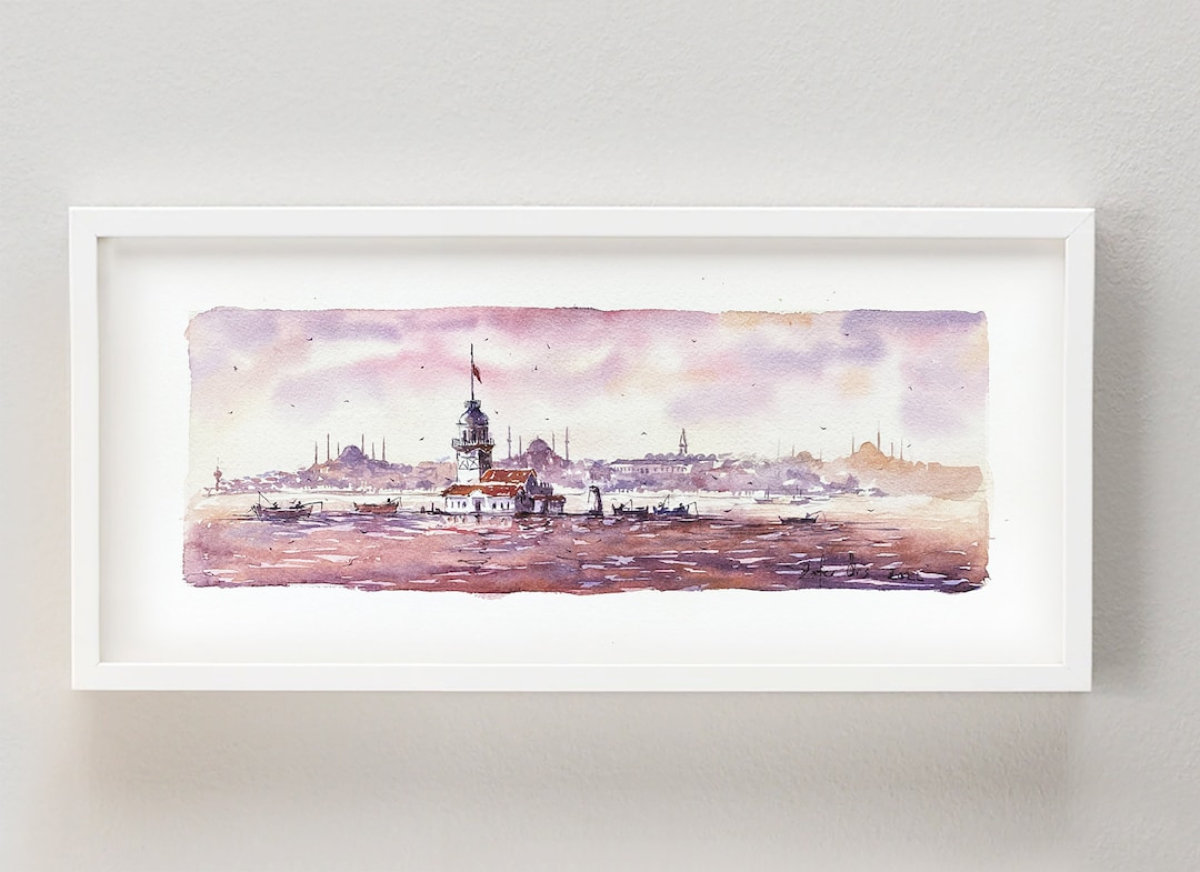 Istanbul Watercolor Painting Original Aqaurelle Painting Art - Etsy