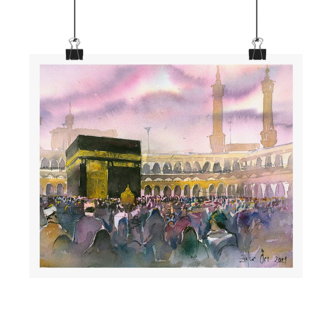 Kaaba Art Print, Mecca Watercolor Print, Painting, Islamic Art, Home ...