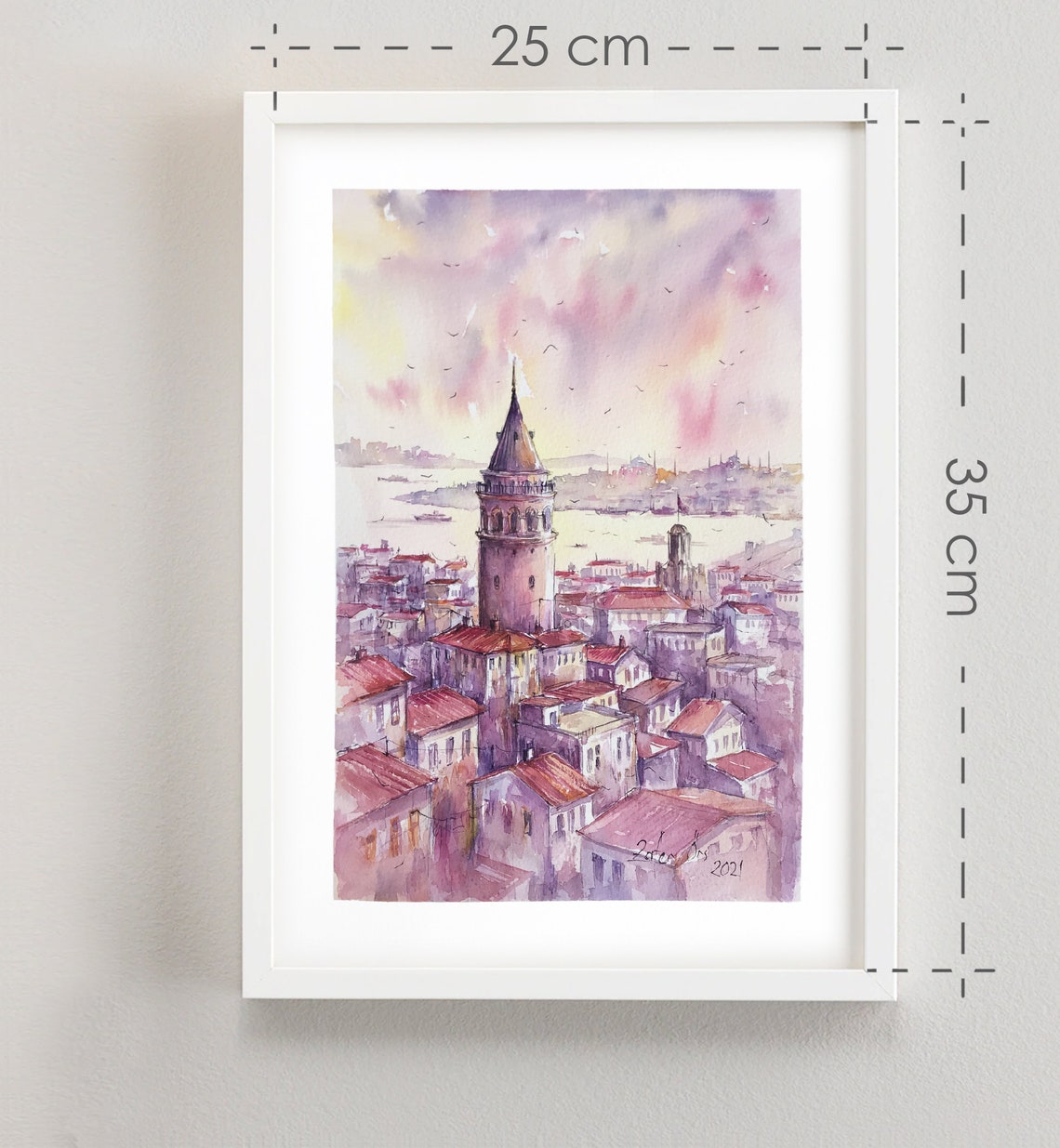 Istanbul Original Watercolor Painting. Galata Tower City | Etsy