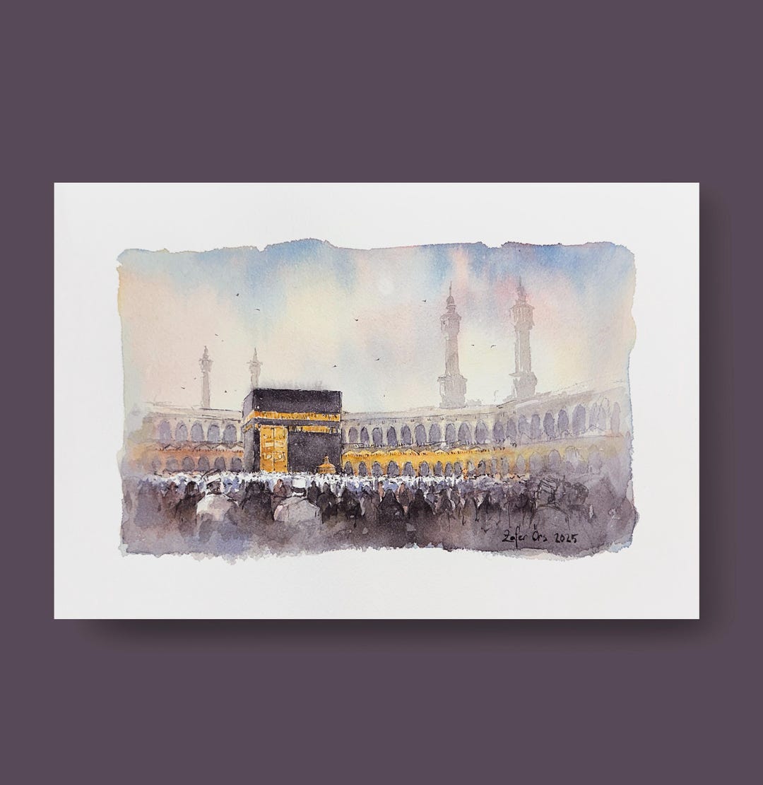 Kaaba Original Watercolor Painting – Original Islamic Artwork, Mecca ...