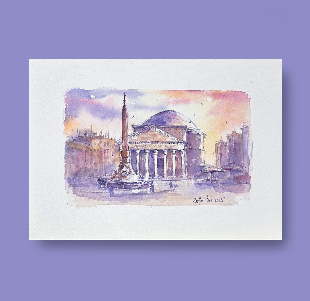 Roma, Original Watercolor Painting of Pantheon Temple | Hand-painted ...