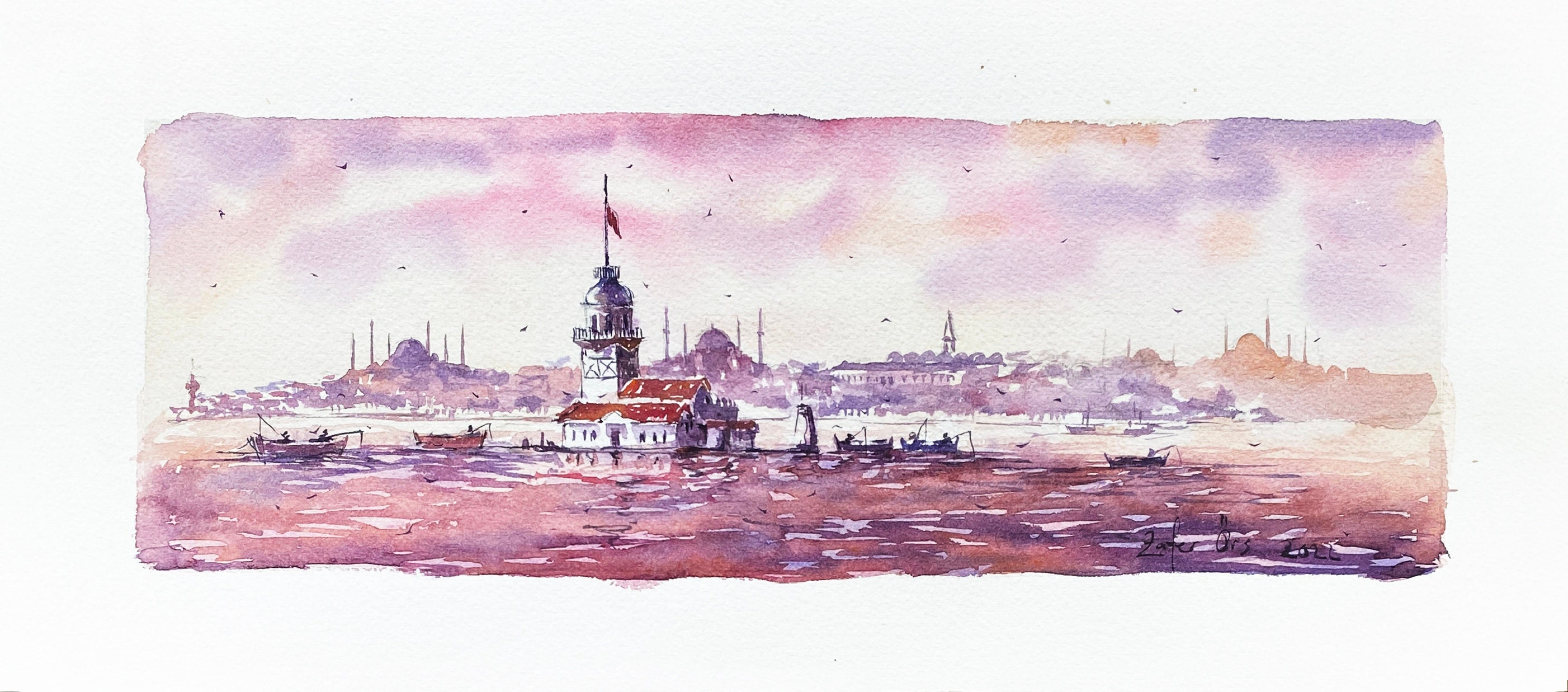 Istanbul Watercolor Painting, Original Aqaurelle Painting, Art Work ...