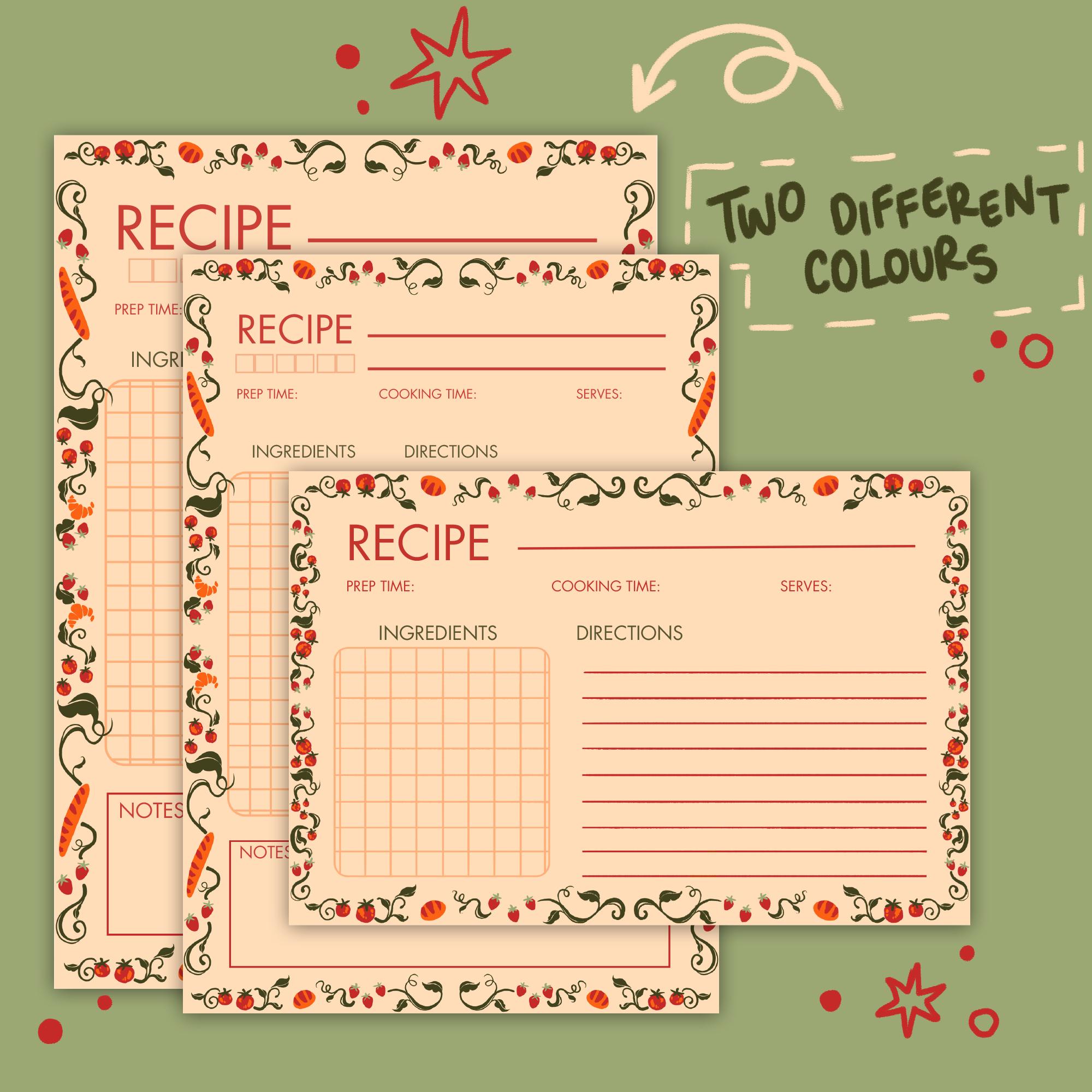 Bakery Inspired Recipe Card - Printable Recipe Card Template - Digital ...