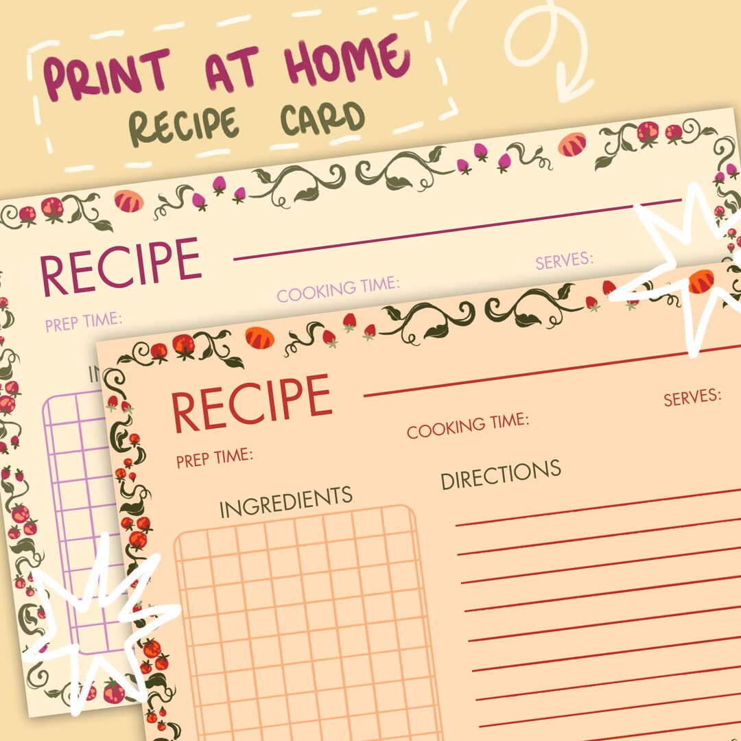 Bakery Inspired Recipe Card - Printable Recipe Card Template - Digital ...