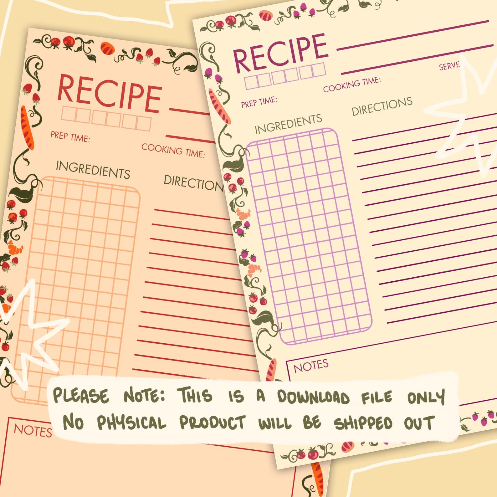 Bakery Inspired Recipe Card - Printable Recipe Card Template - Digital ...