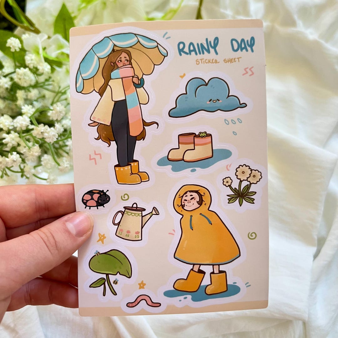 Delightful Rainy Day A6 Sticker Sheet - Whimsical Planner Stickers ...