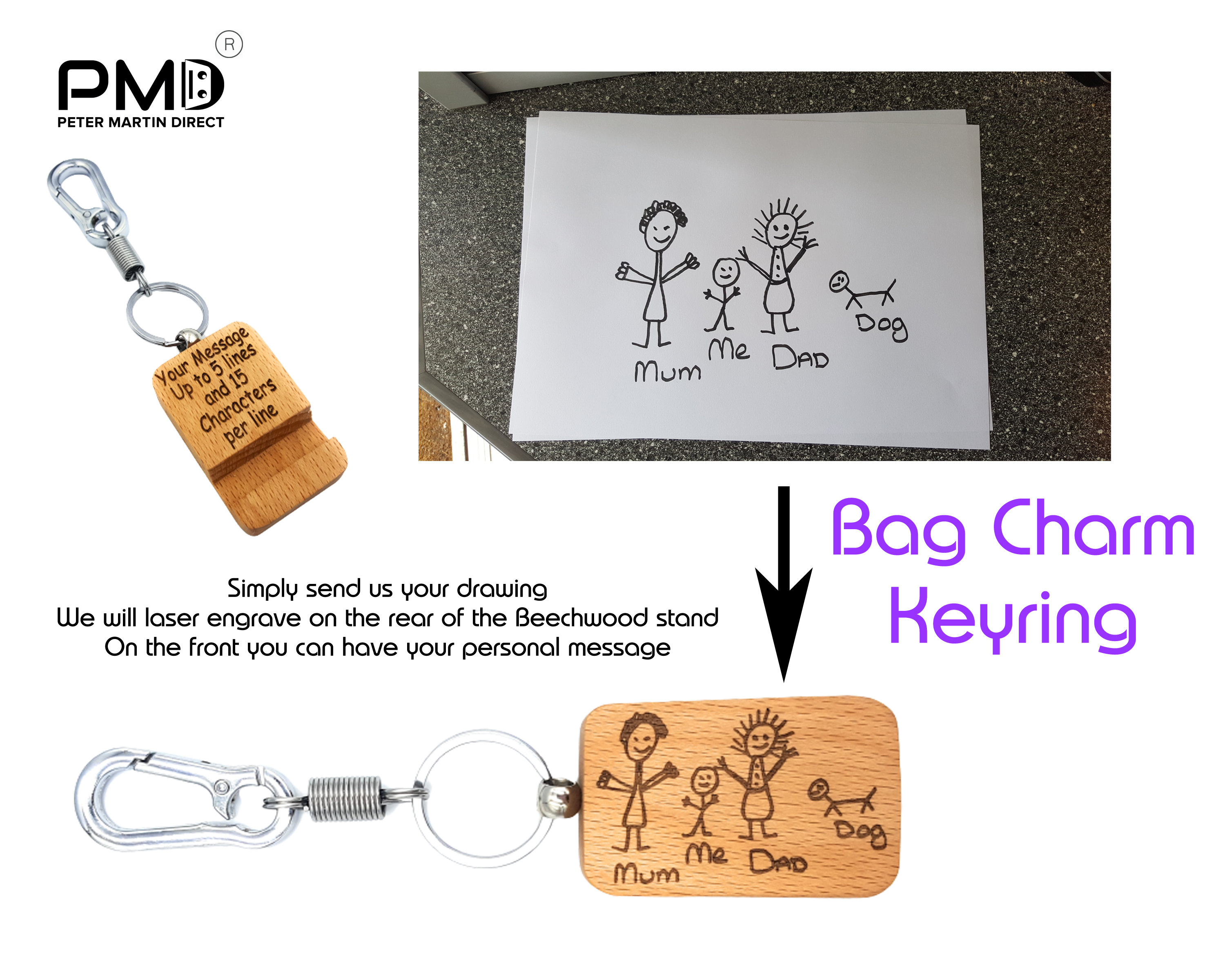Bag Charm Children's Drawing Picture Keyring Keychain - Etsy UK