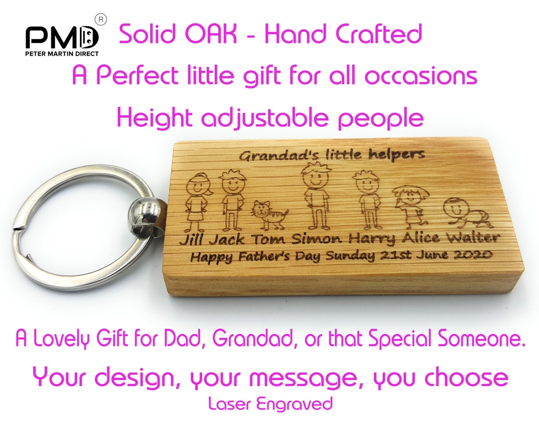 Personalised Keyring - Custom Made Solid Oak - Large Keychain - Pick ...