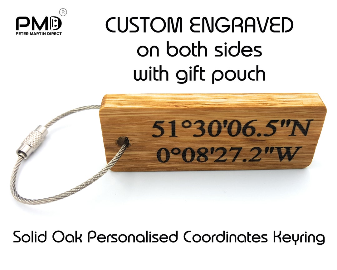 Coordinates Keyring Wood - Engraved Personalised Key Ring - Custom ...