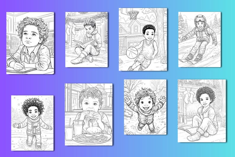 Boys Coloring Pages Bundle, Printable Kids Coloring Sheets, Cute Child ...