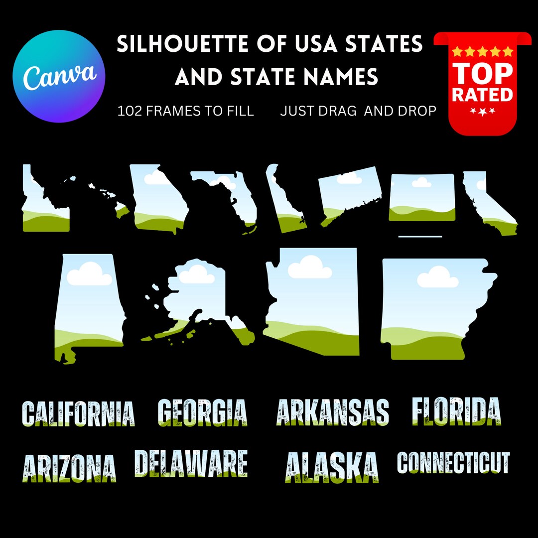 USA States Map Canva Frames: Drag & Drop Template (PDF) - Etsy