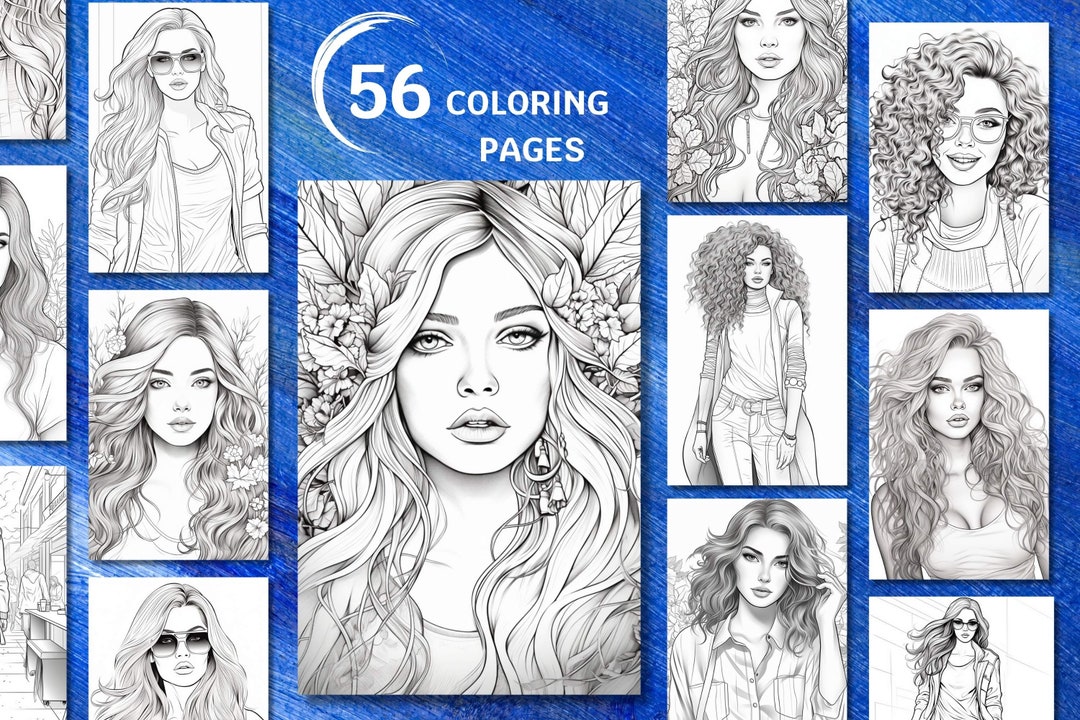 Woman Portrait Coloring Pages: 56 Page Printable Adult Coloring Book ...