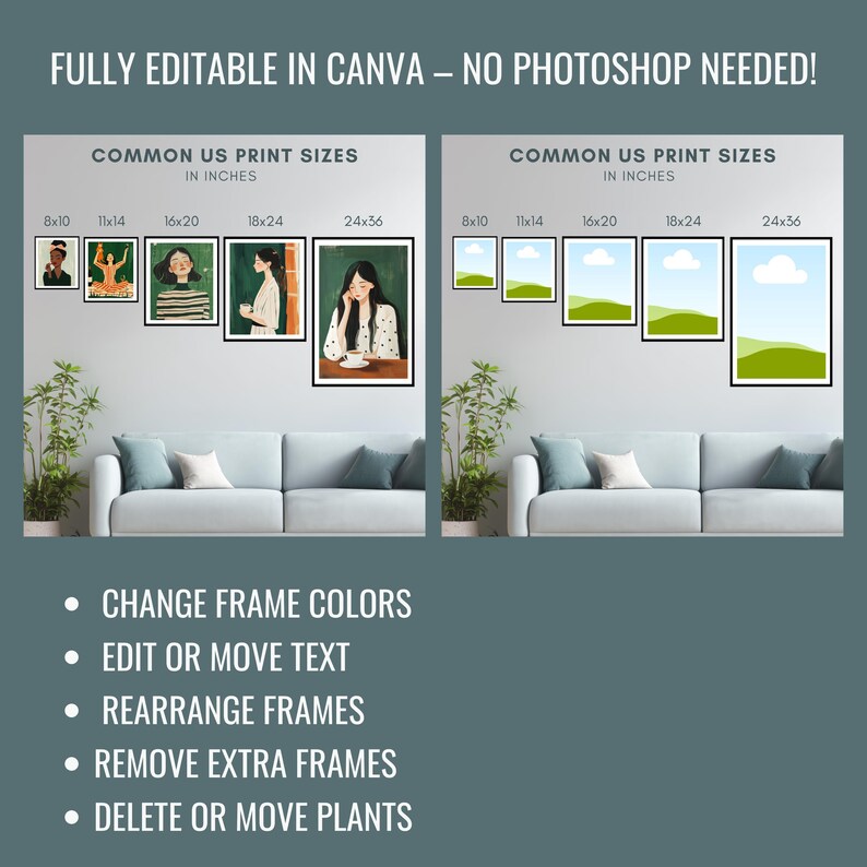 Wall Art Size Guide Mockup | Etsy Listing Canva Template (digital ...