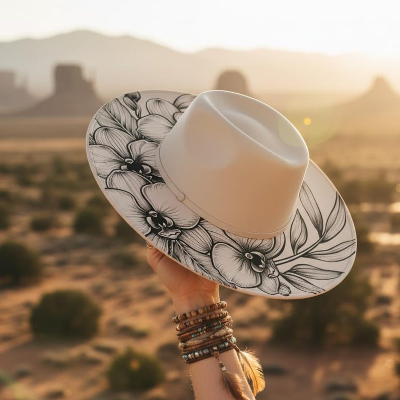 Orchid Hat Engraving File PNG, Flora Laser Engraving for Felt Fedora ...