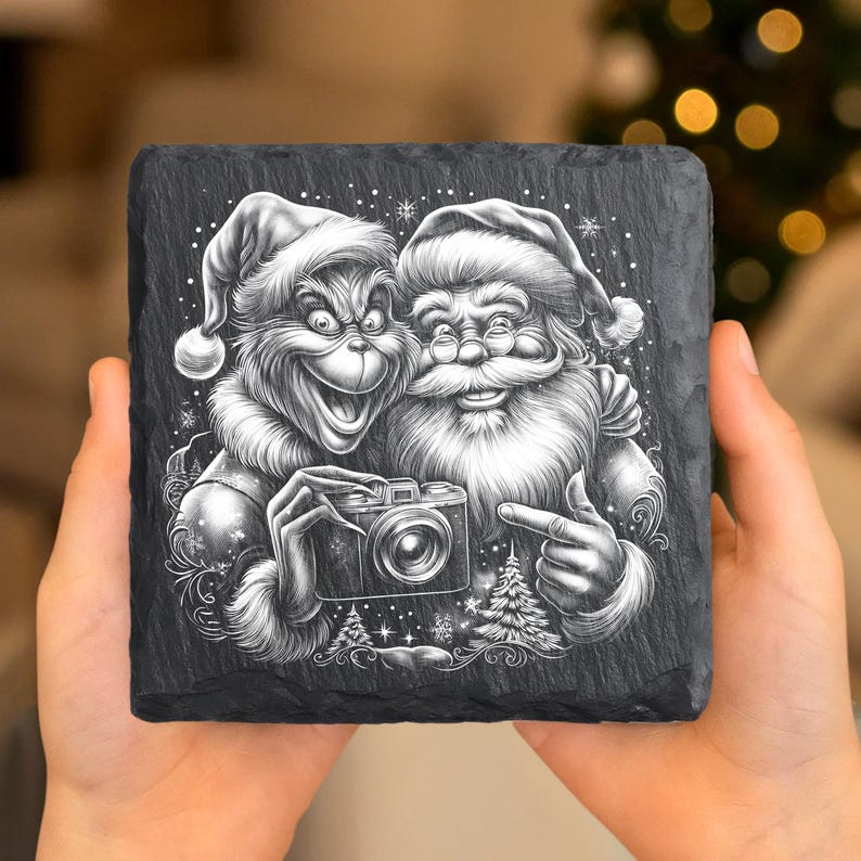 Santa & Grinch Laser Engraving PNG, Funny Christmas Coaster Ornaments ...