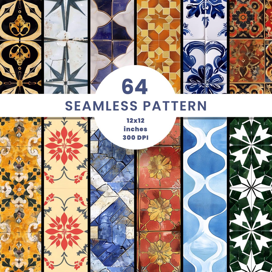 Mediterranean Mosaic Tile Seamless Pattern: Digital Paper Bundle (PDF ...