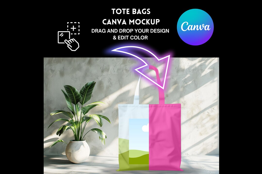 Tote Bag Mockup CANVA Template, Editable Color Drag and Drop Mock up ...