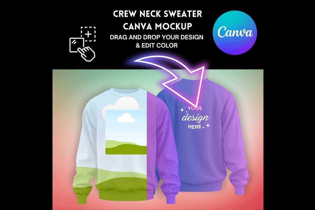 Crew Neck Sweater Mockup CANVA Template Editable Color Commercial Use ...