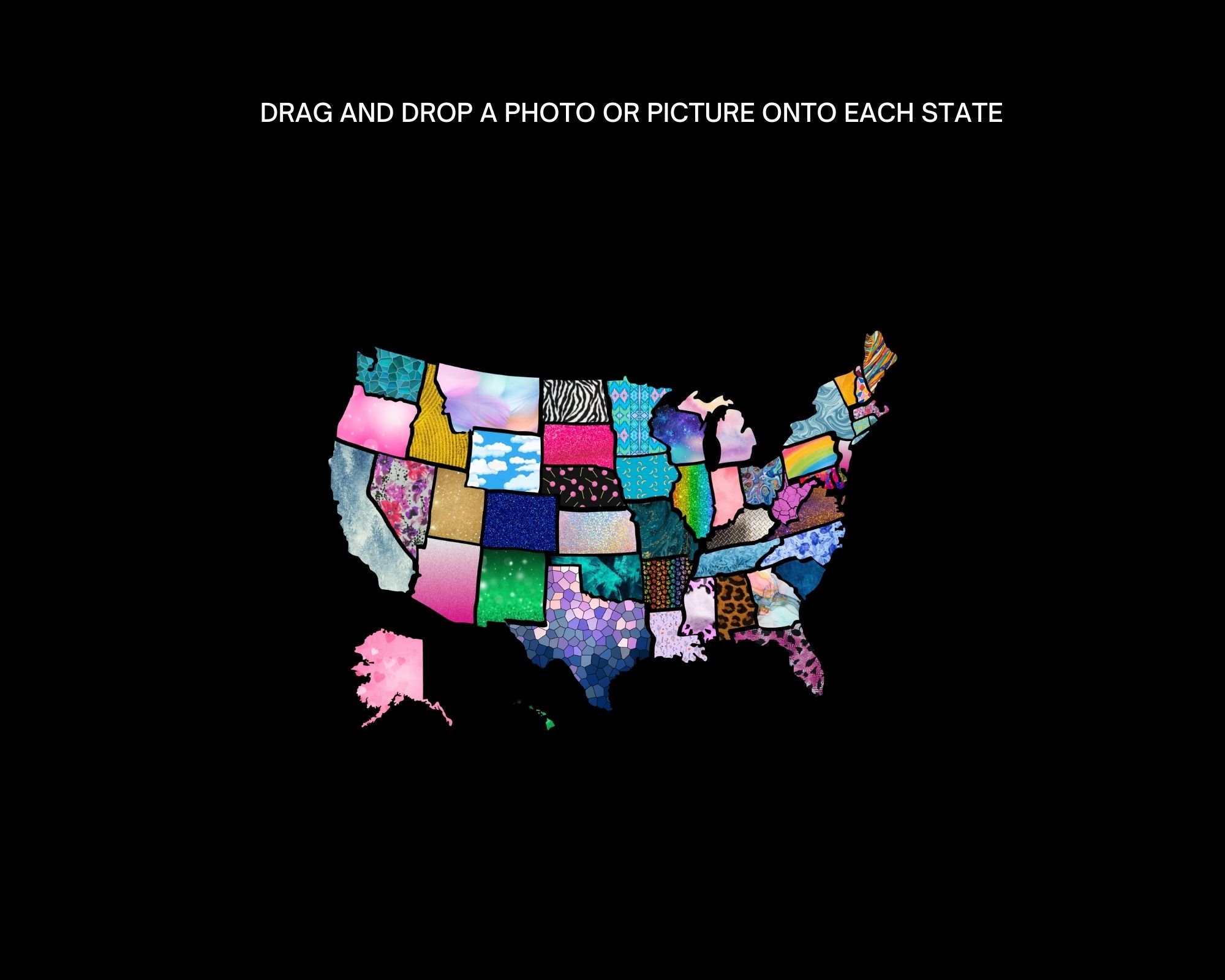 USA States Map CANVA Frames, Drag and Drop CANVA Template, Texas ...