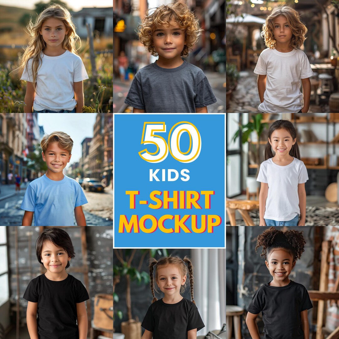 Kids Tshirt Mockup Bundle, Diverse Models, Print-on-demand Gildan ...