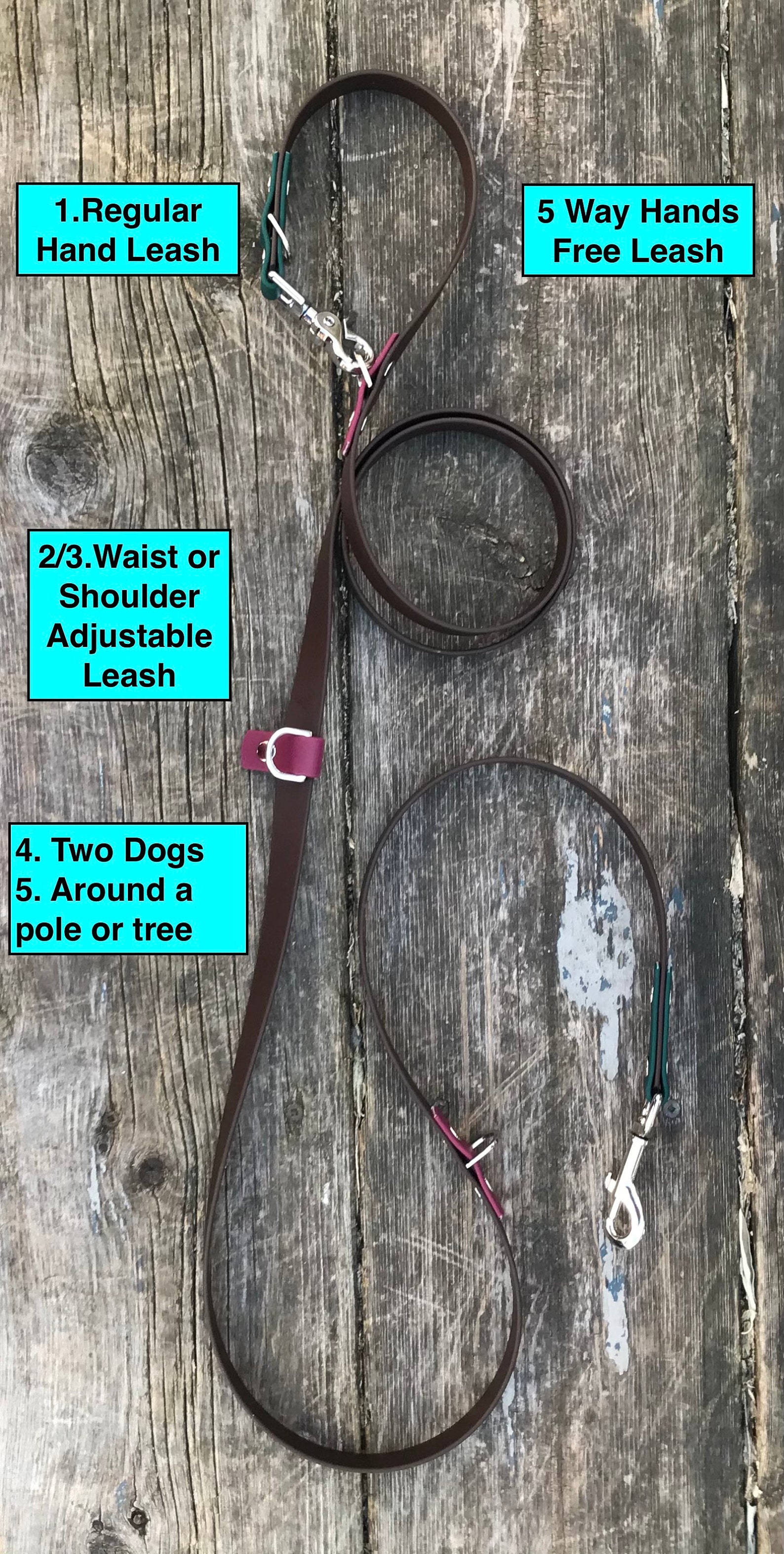 Hands Free 5 Way Dog Leash With Chrome Rose Gold Black - Etsy